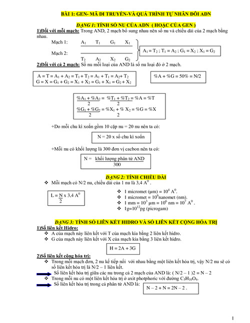 Tổng Hợp Công Thức Sinh Học 12 (Full)